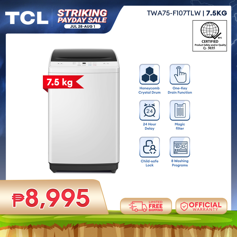 TCL 7.5KG Top Load Washing Machine - TWA75-F107TLW (Top-Lid Glass, 8 ...