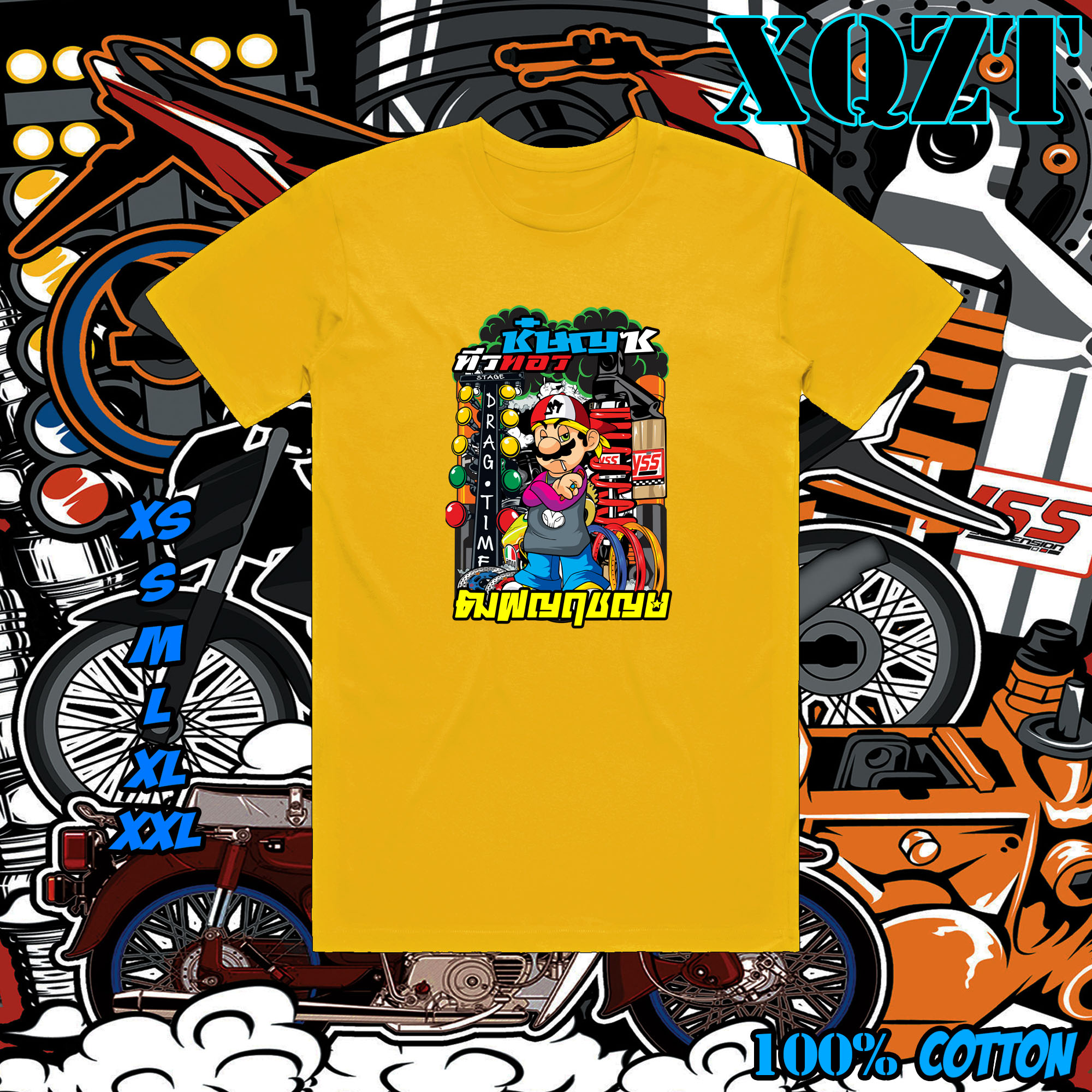 Thai Look Super Mario Drag Race Motorcycle Riders Design Shirt (TH31 ...