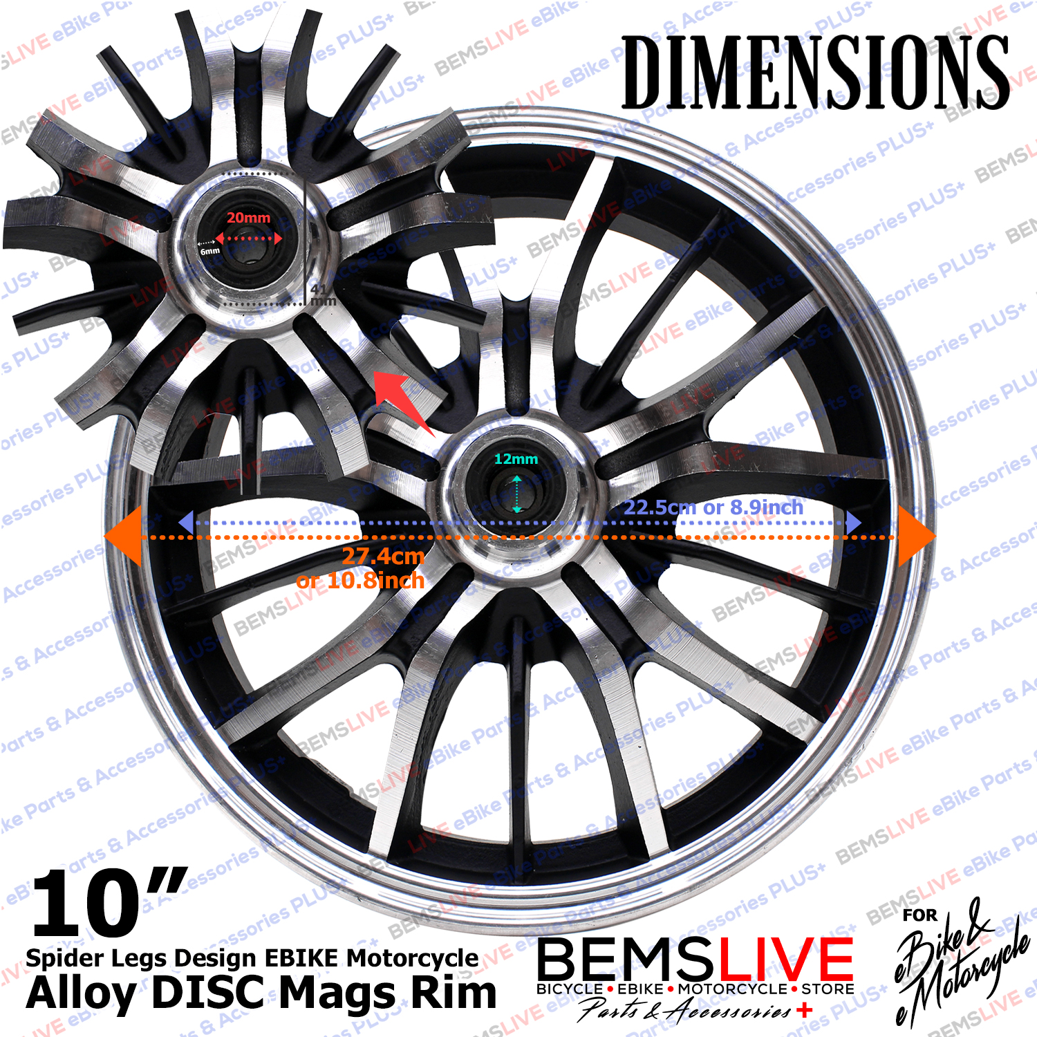 10 inch DISC Mag Mags Rim FULL ALLOY Spider Legs Design for EBIKE ...