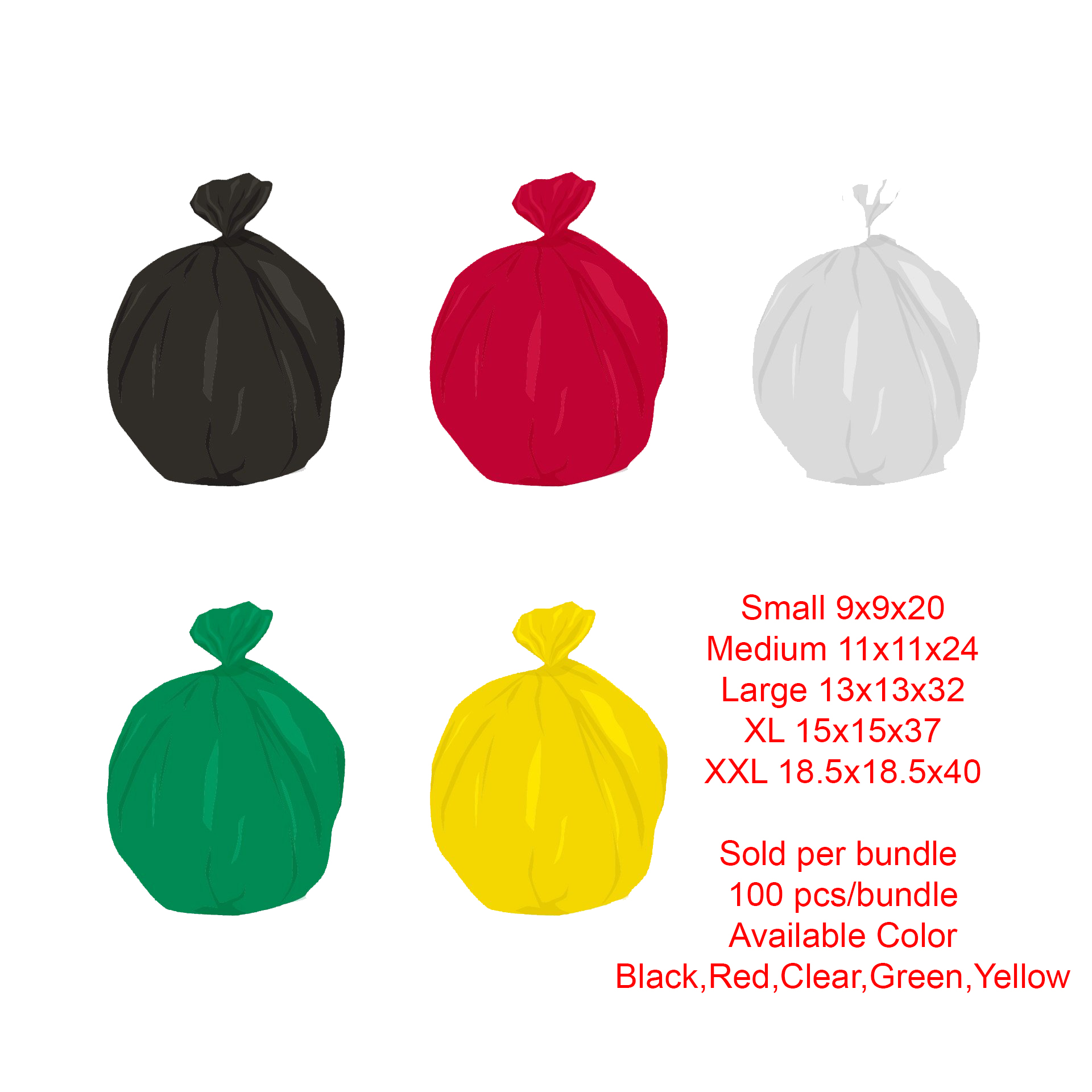 Thick Garbage Bag Sizes/Trash Bag (S, M,L, XL,XXL) Colors (Black Green ...