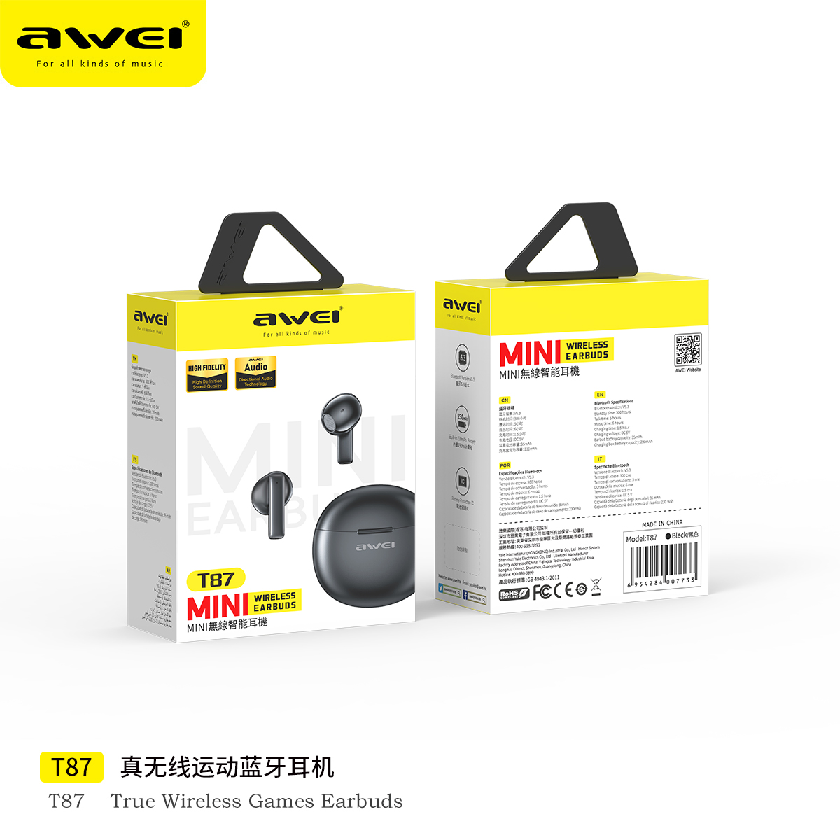 Awei T87 Original Bluetooth 5.3 ENC Smart Noise Canceling Earbuds Dual ...