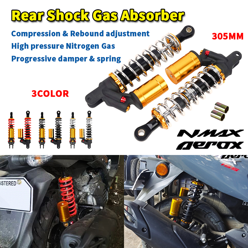 PMShop Nmax V2 & V2.1 / Aerox V1 & V2 Rear Shock Gas Absorber W/ Baso 305MM Set For Nmax 2020 ...