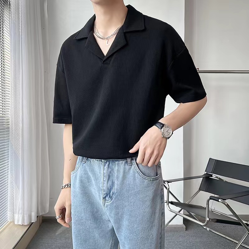 Plain waffle polo for men Korean style oversized tshirt high quality ...