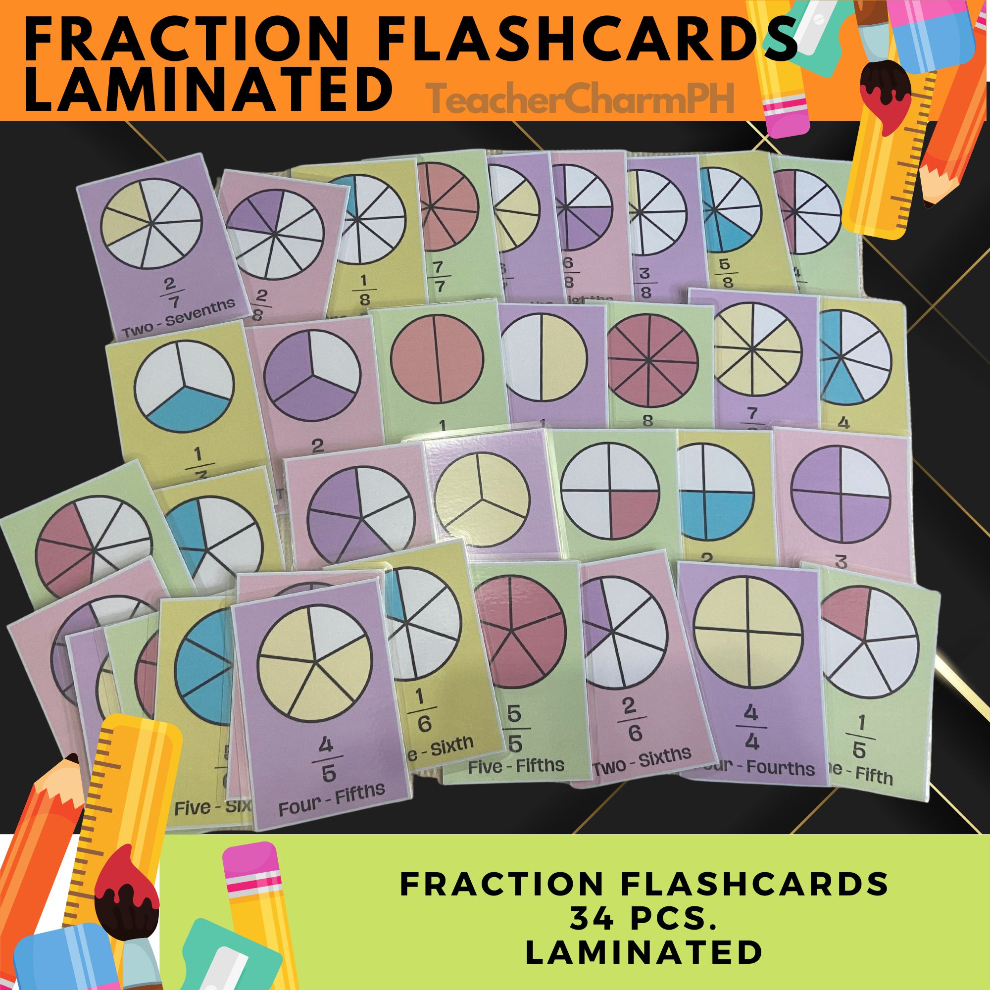 FRACTIONS FLASHCARDS Laminated Educational Flashcards in Mathematics ...
