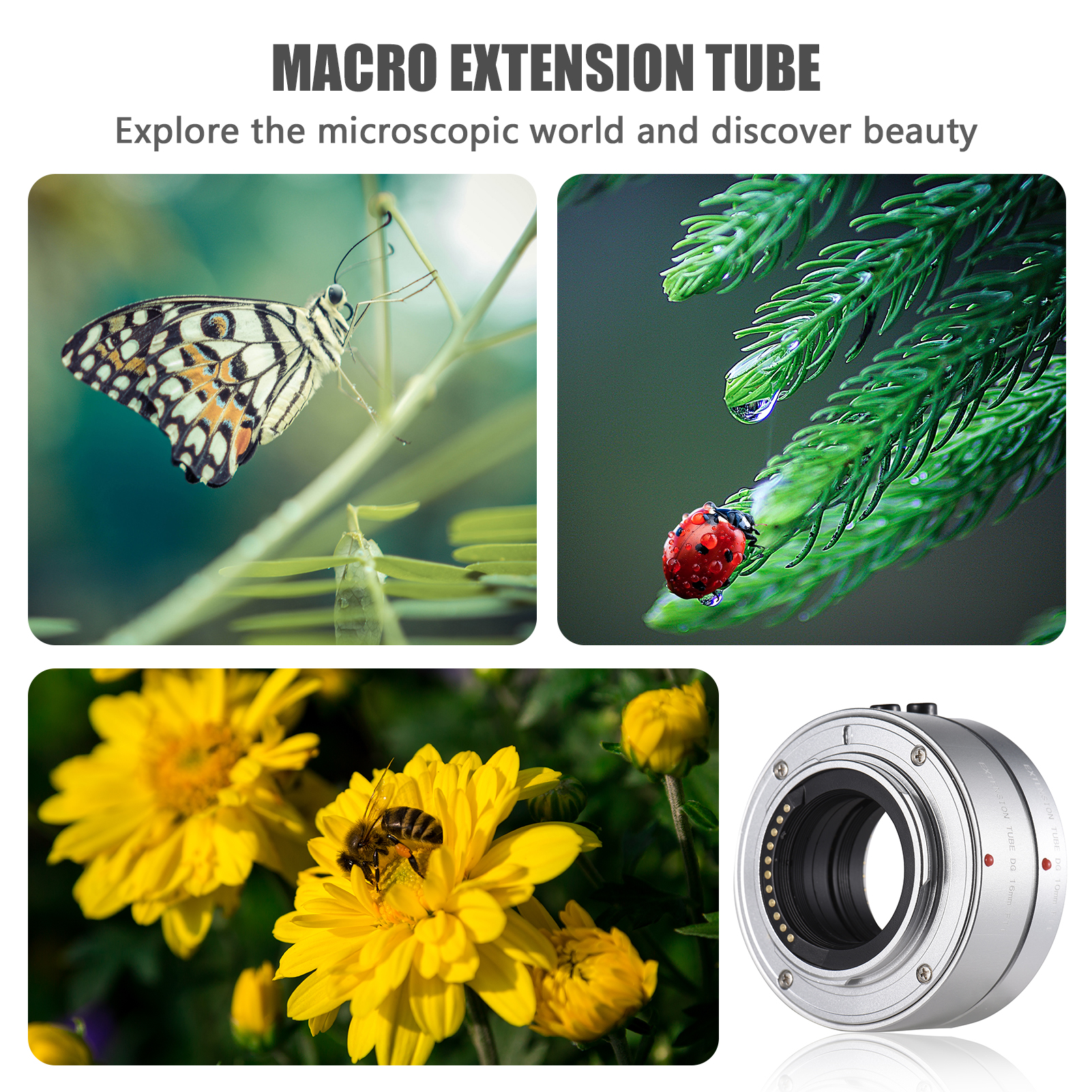 FOTGA Macro Extension Tube Ring Set 10mm + 16mm Auto Focus Adjustable ...