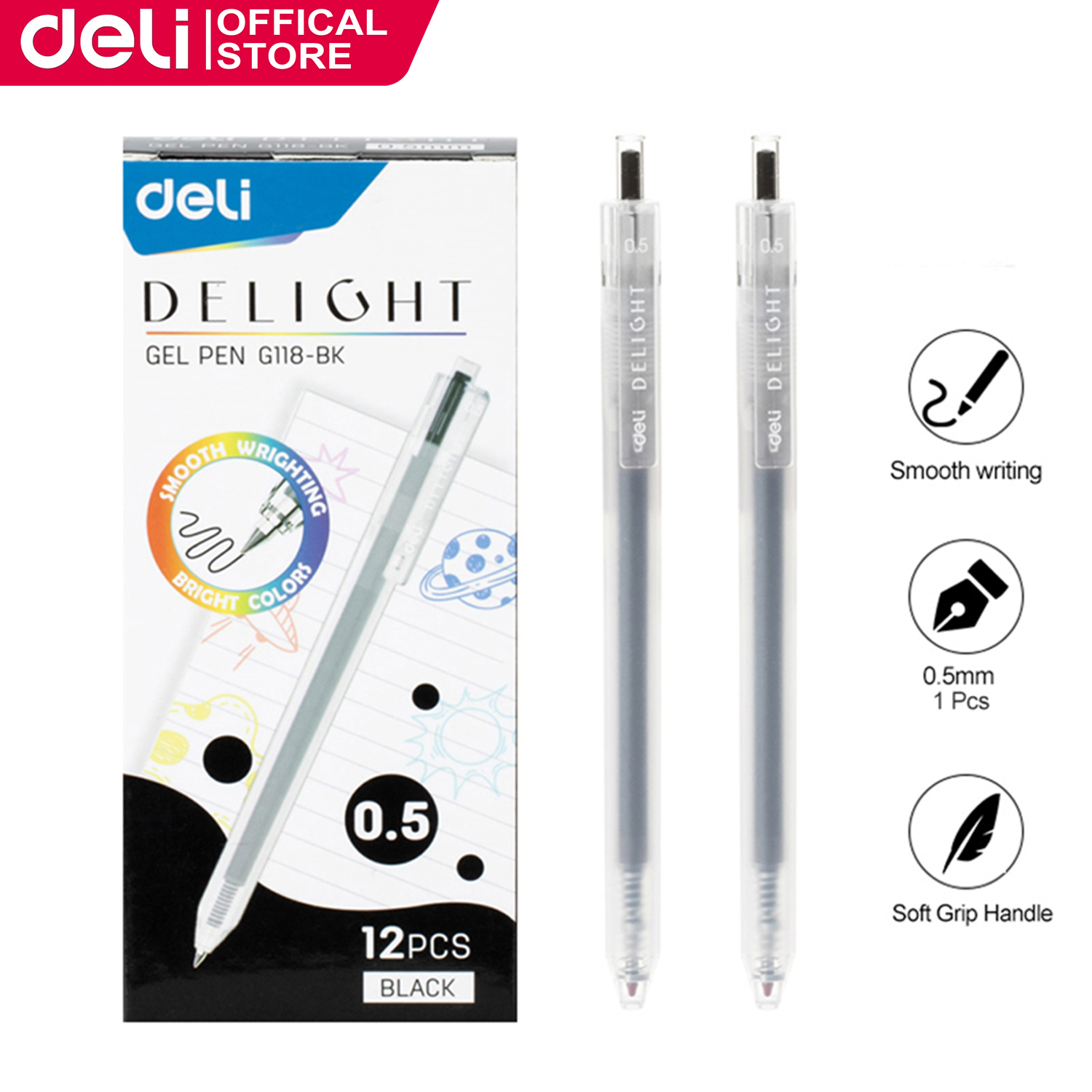 Deli Gel Pen Ballpoint Pen 0.5mm Bullet Ballpen Multi-Color EG118 1Pc ...