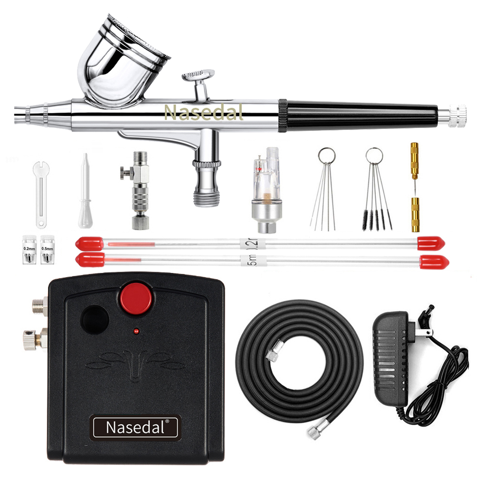 Nasedal Dual-Action Airbrush kit with Compressor 0.3mm Airbrush Sprayer ...
