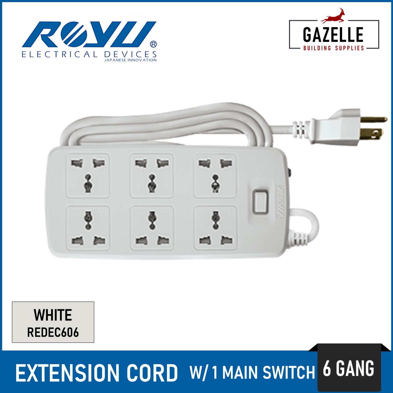 Royu Power Extension Cord Outlet with Switch - 6 Gang REDEC606 Free ...