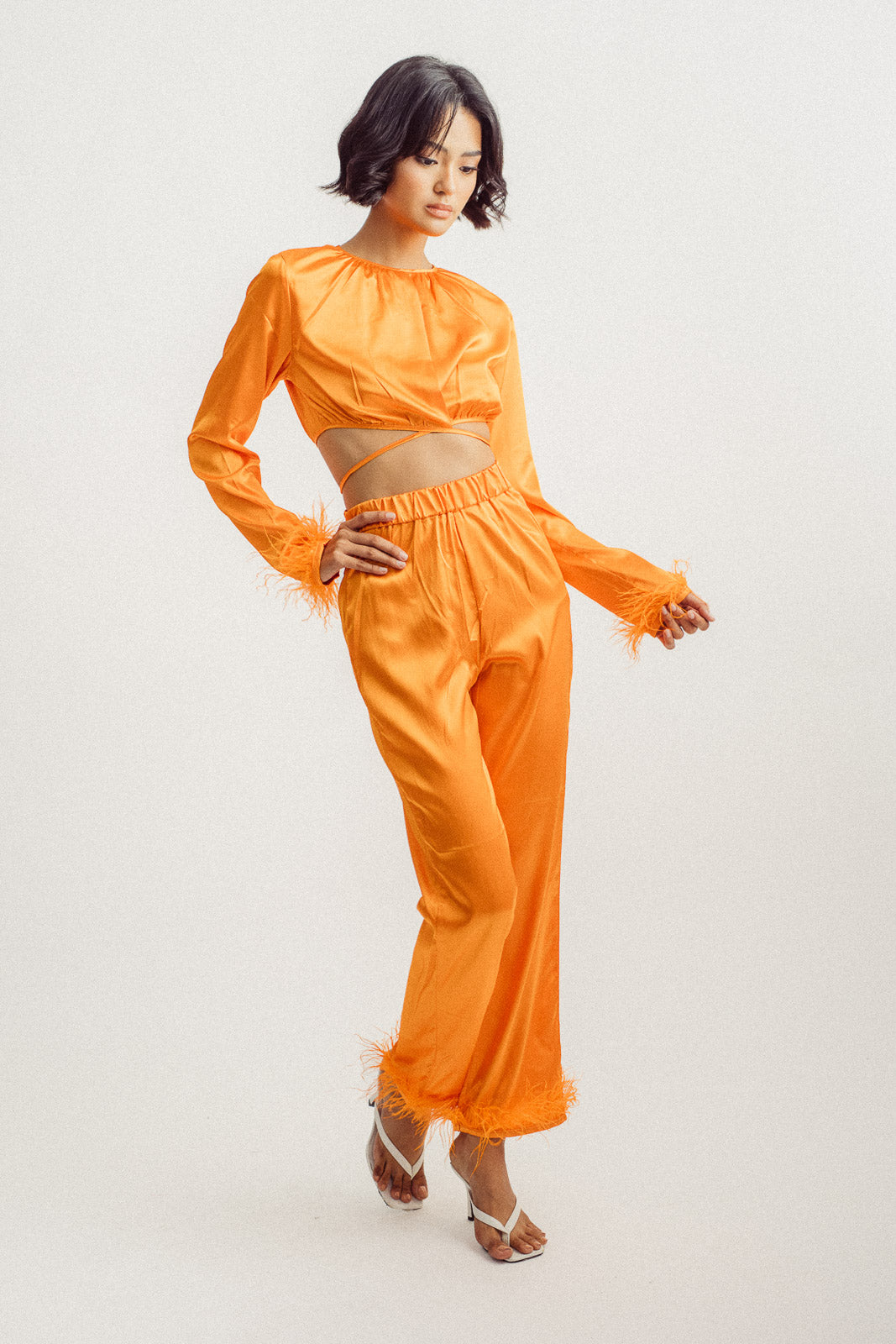 Justin Orange Straight Cut Feather Hem Culottes | Lazada PH