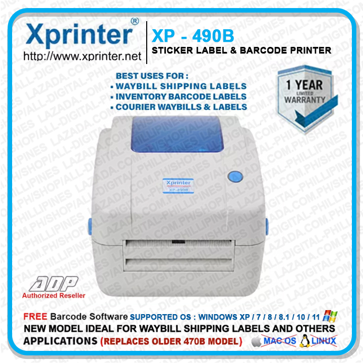 XPRINTER XP-490B Direct Thermal Waybill Barcode Printer 108mm Thermal label printer,USB, 127mm/s ...