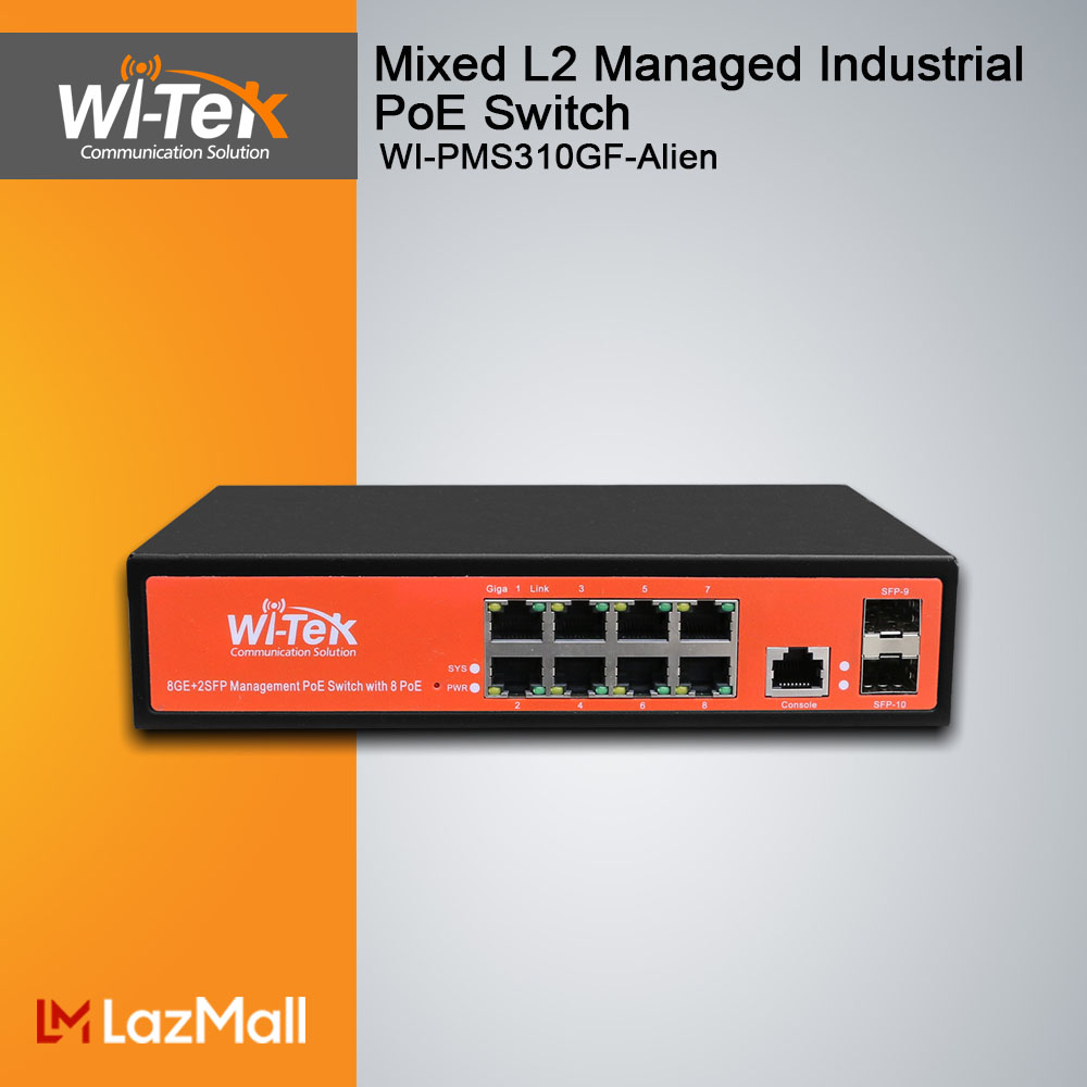 Wi-Tek WI-PMS310GF-Alien 8GE+2SFP Ports 24-48V Mixed L2 Managed Industrial PoE Switch with 8 ...