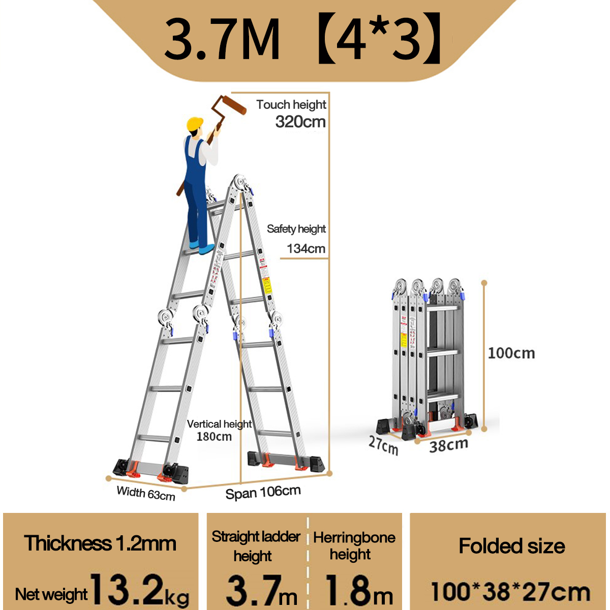 【3 years warranty】Bayee 5.8M 20FT Aluminum Alloy Folding Ladder ...