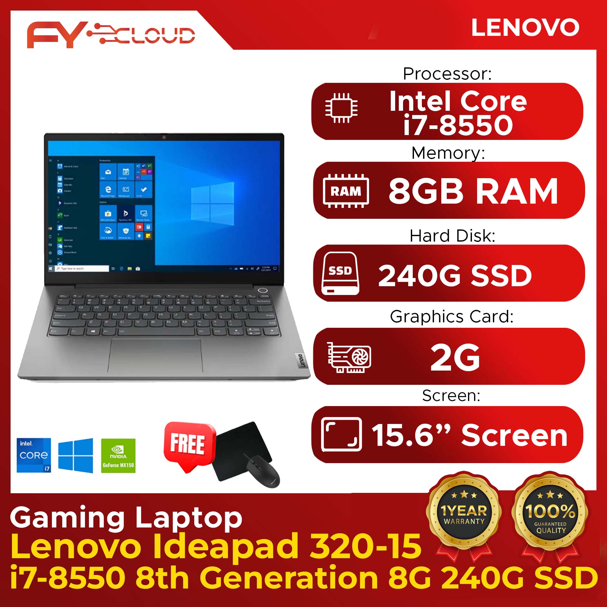 Lenovo Ideapad 320-15 i7-8550 8th Generation 8G Ram Memory 240G solid ...