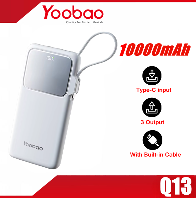 YOOBAO Q13 10000mAh Portable Power Bank with Built-in Type-C Cable ...