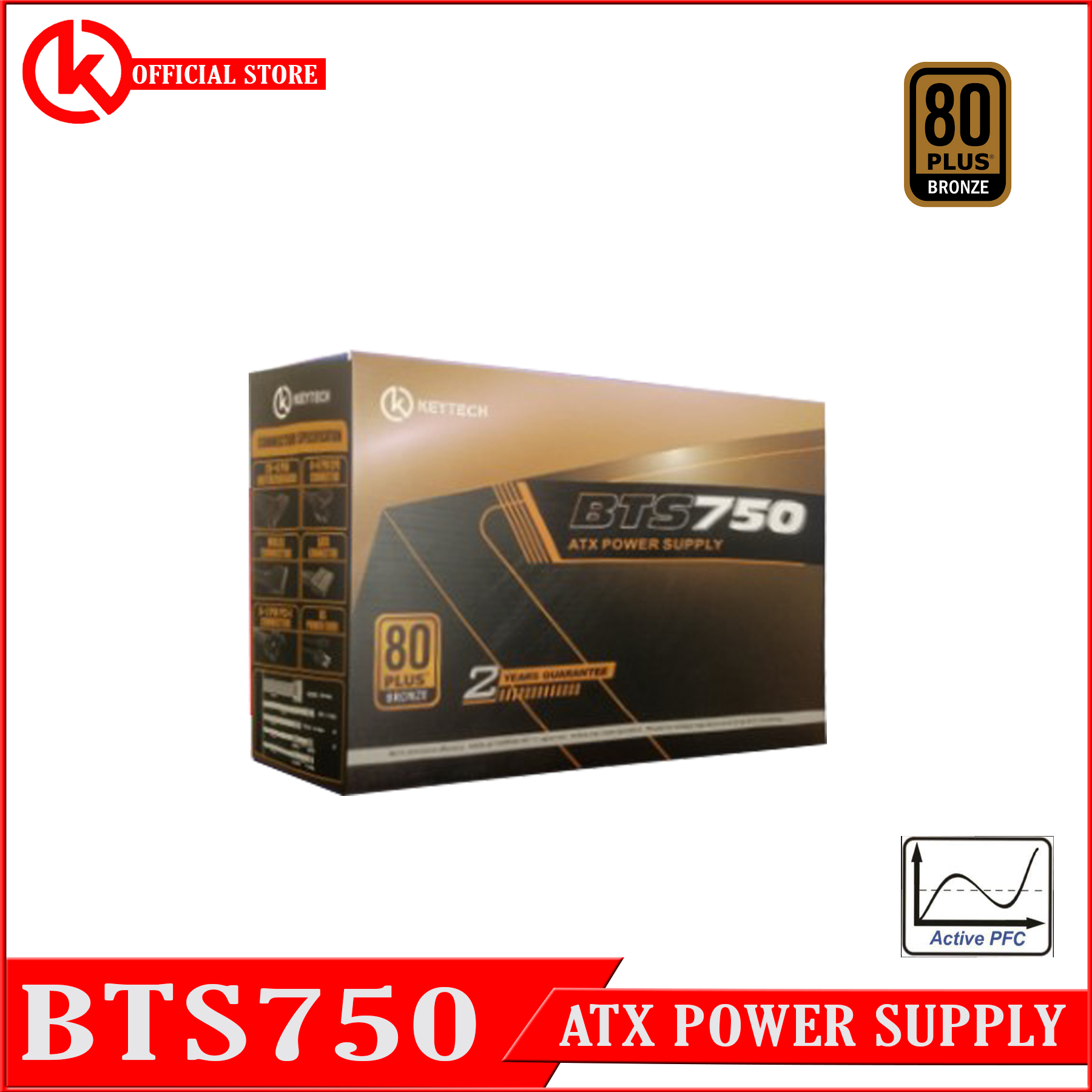 KEYTECH BTS750 ATX Power Supply 80Plus Bronze Rated 750w Power Supply ...