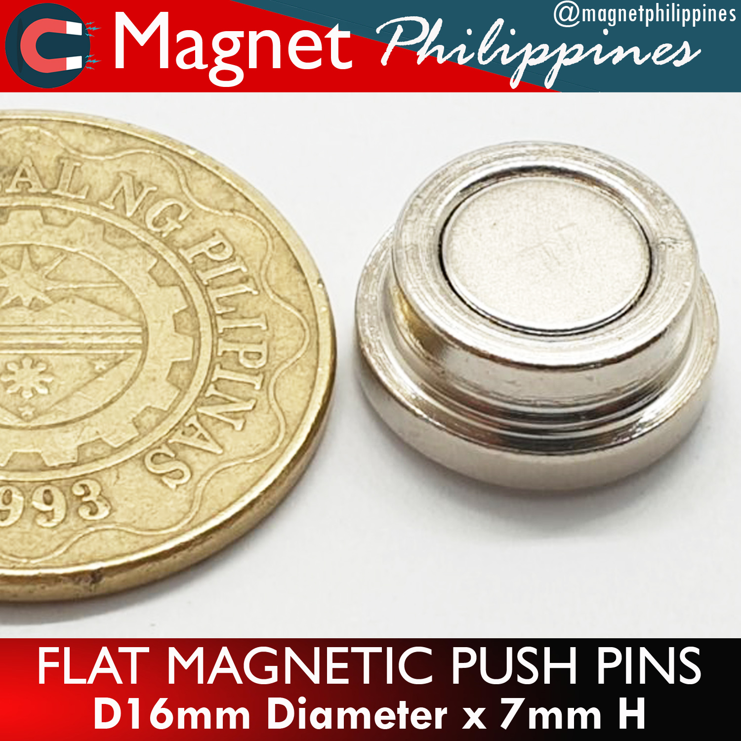 N52 Neodymium Magnetic Push Pin ROUND FLAT METALLIC Steel Type [Options ...