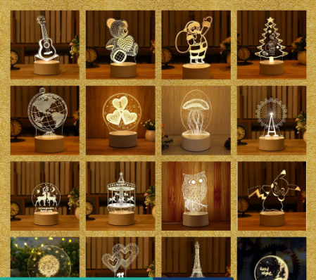 DIVA SALE 3D Acrylic Night Light Random Design Optical Illusion Light ...