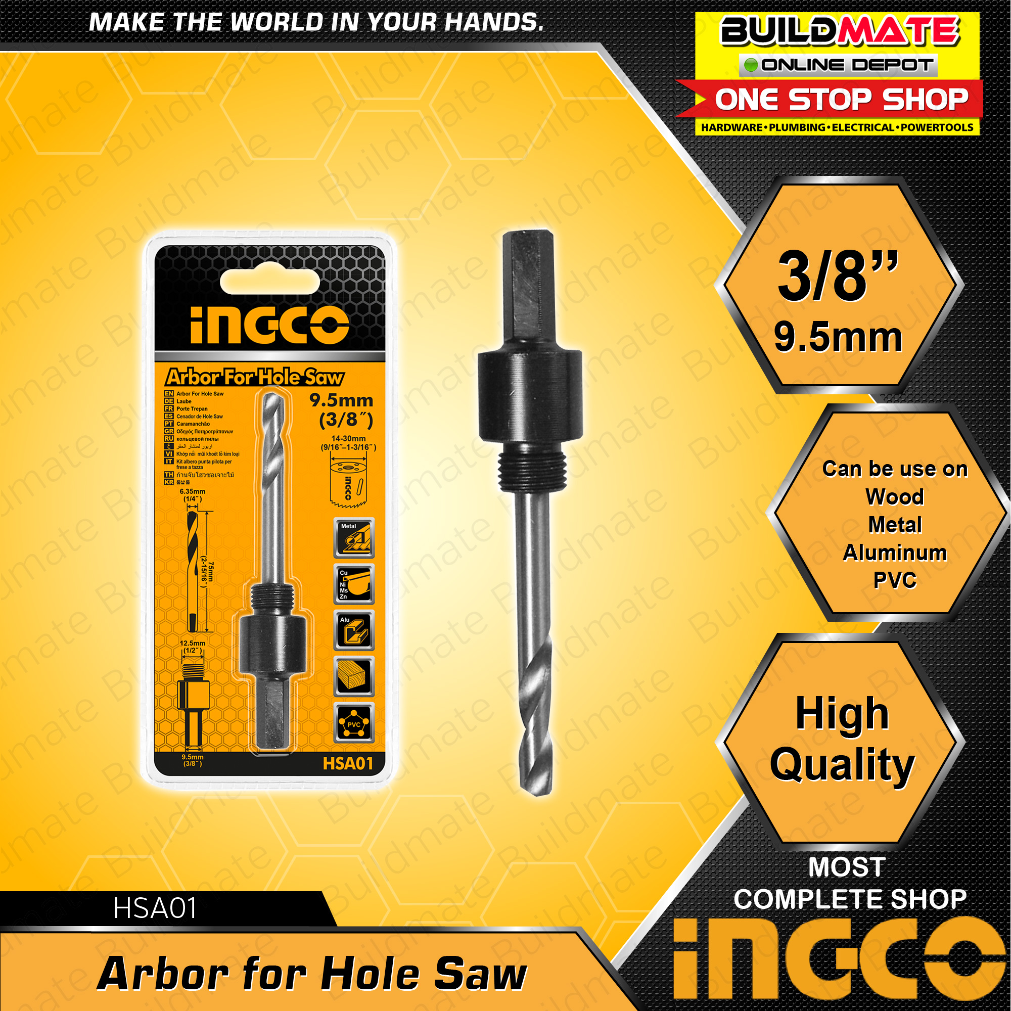 INGCO Arbor For Hole Saw 9.5mm 3/8" HSA01 •BUILDMATE• IHT | Lazada PH