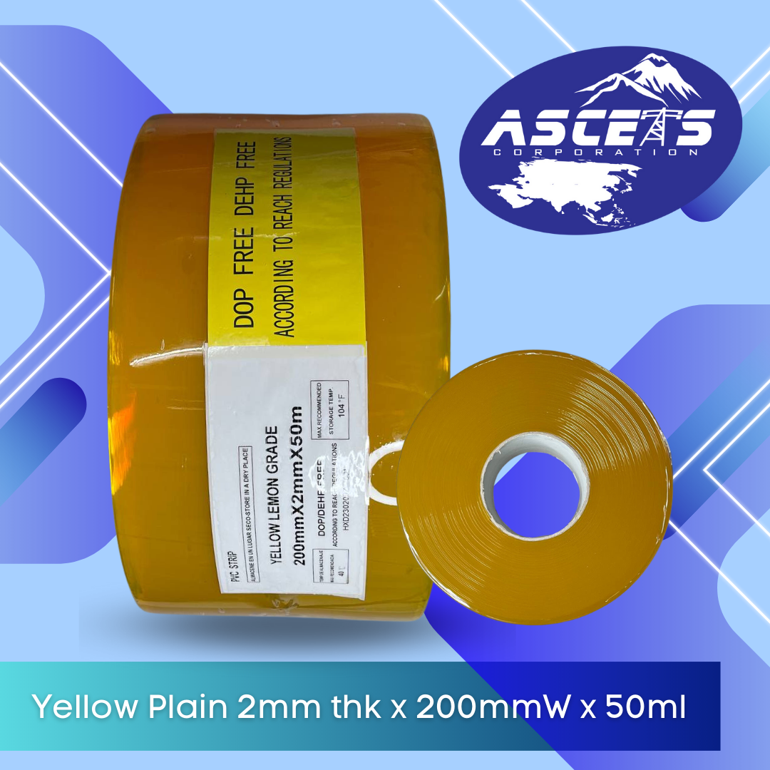 PVC Plastic Curtain - Yellow Plain 2mm thickness x 200mm width x 50 ...