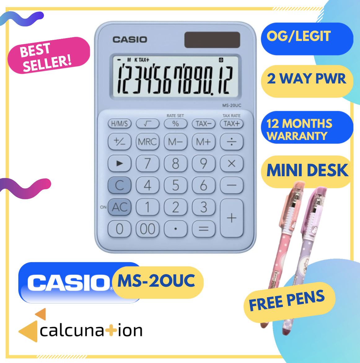 Calculator - CASIO MS20UC LITEBLUE COLOR MYSTYLE CALCULATOR FREE HELLO KITTY PENS | Lazada PH