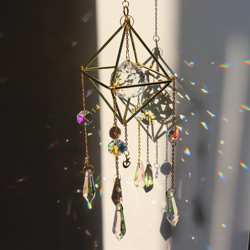 Crystal Sun Catcher, Rainbow Prism, Window Sun Catcher,Gold Plated Celestial Suncatcher, Boho ...