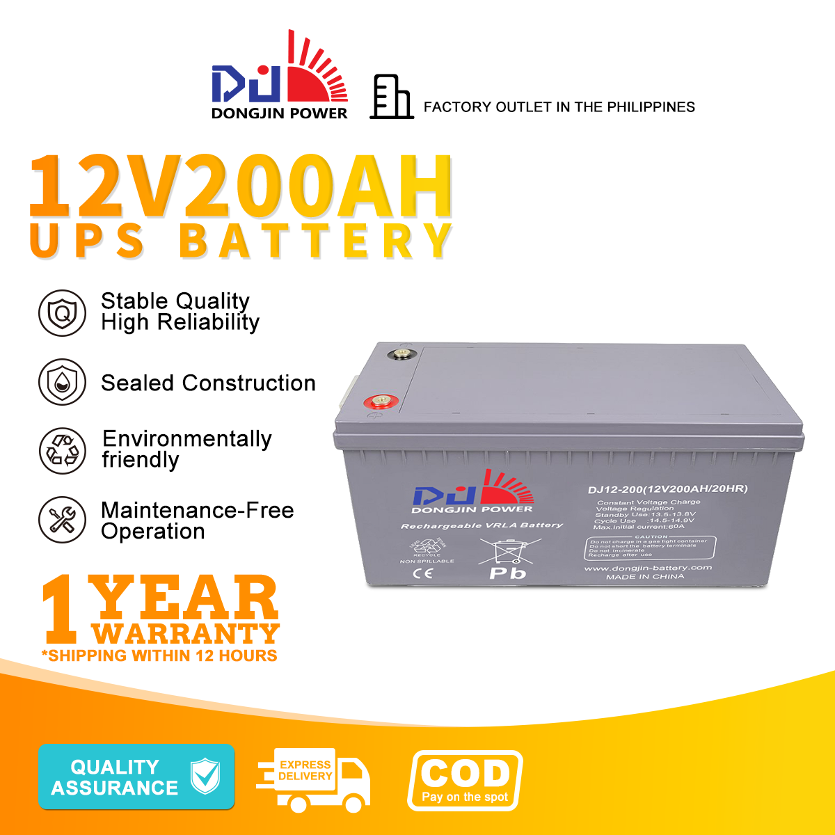 DongJin Power Solar Battery 12V100AH Deep Cycle Sealed Lead Acid ...