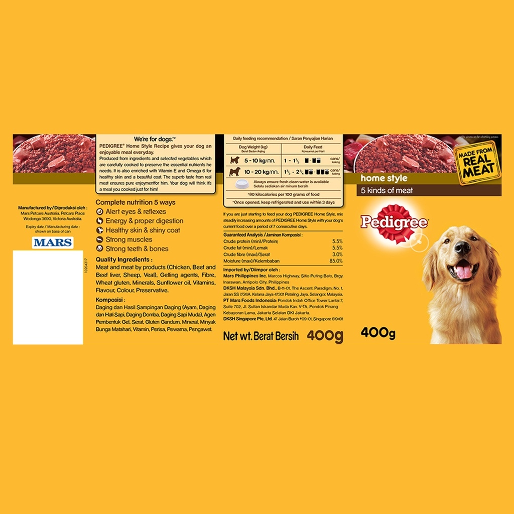 PEDIGREE® Dog Food Wet 5 Kinds of Meat Flavor 400 g 6 Can | Lazada PH