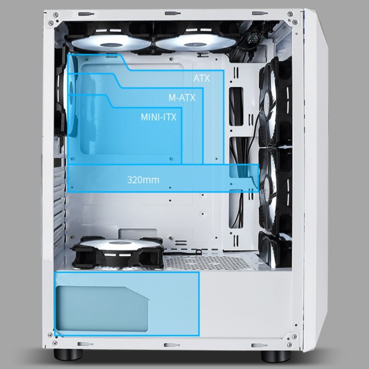 PC Case Gaming Cpu Case Gaming Tempered Glass Matx/ATX Case White ...