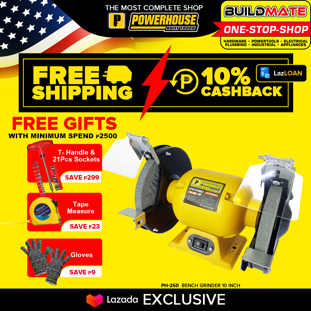 POWERHOUSE Bench Grinder 10 inch (1HP) PH-250 100% - BUILDMATE - PHPT ...