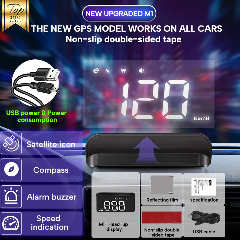 M1 Hud Displays Car Speed And Warning Uses GPS To Connect Via USB Port - No Need OBD Port ...