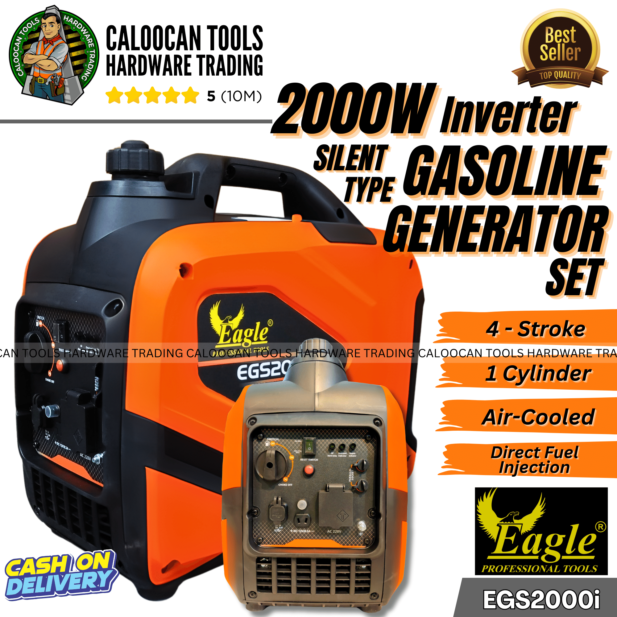 EAGLE Professional Tools 2000W 2Kva Air-Cooled Silent Type Inverter Gasoline Generator Set ...