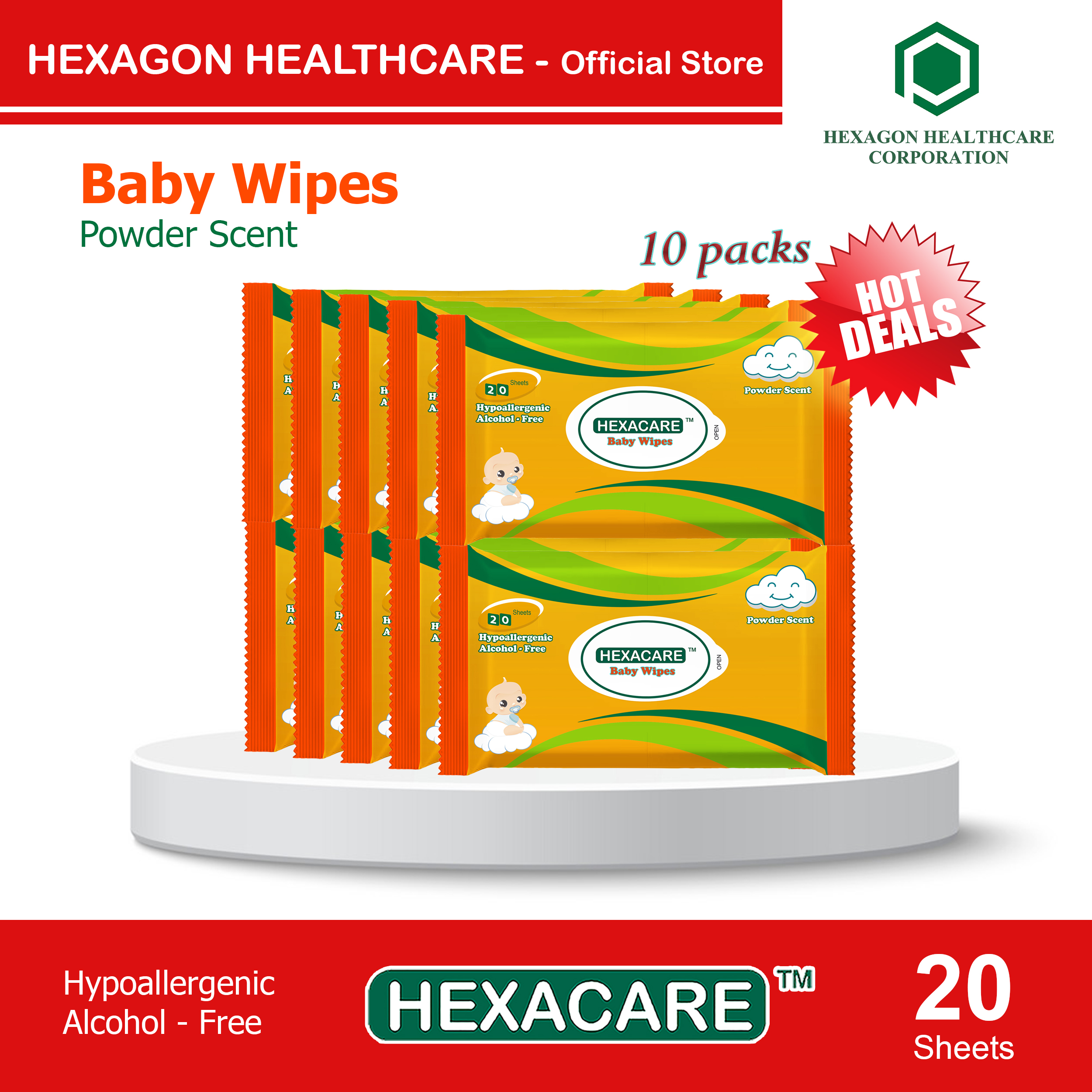BBW02B10L - Baby Wipes (HEXACARE) 20 Sheets, Bundle of 10 | Lazada PH