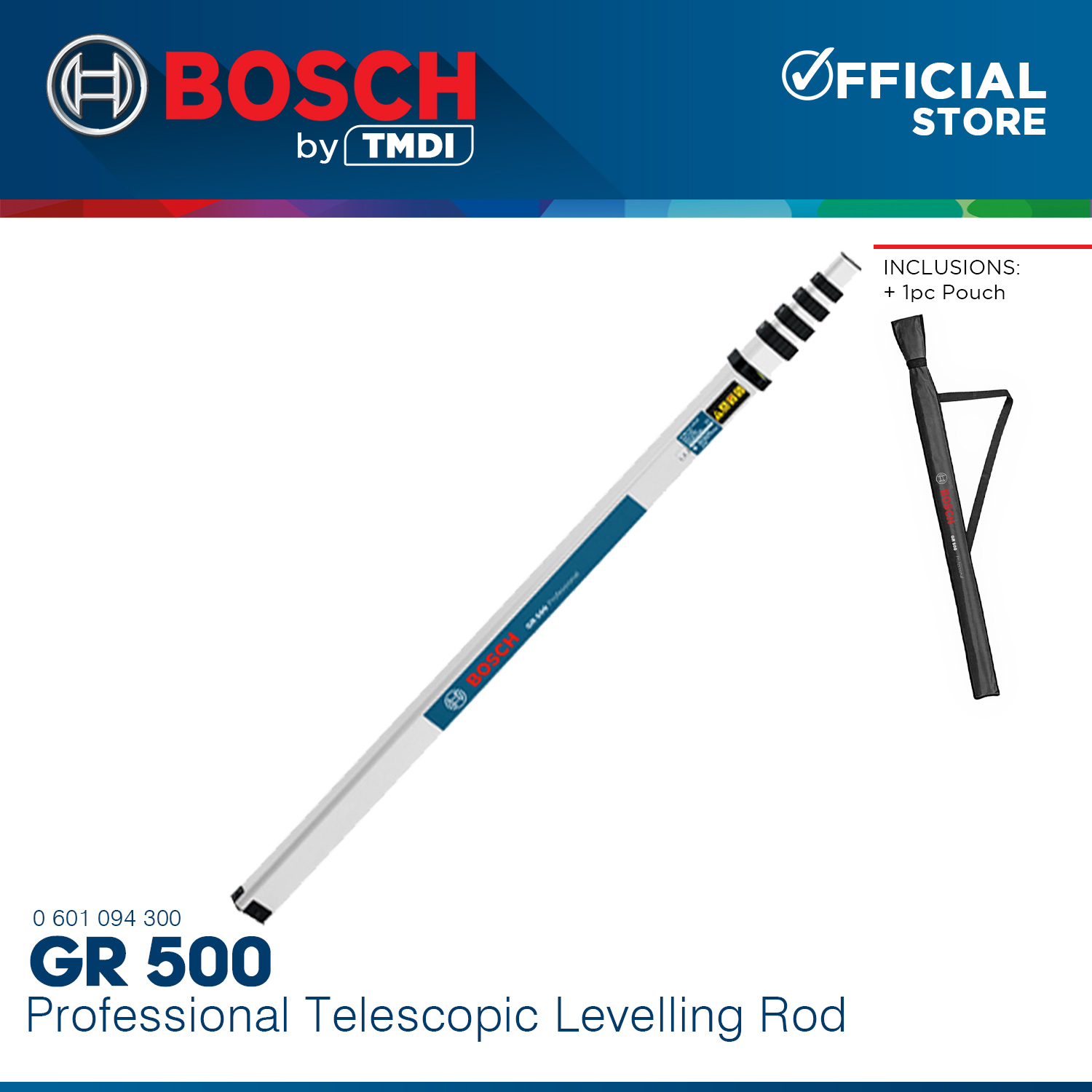 BOSCH Professional Telescopic Levelling Rod GR 500 5 Meters Measuring ...