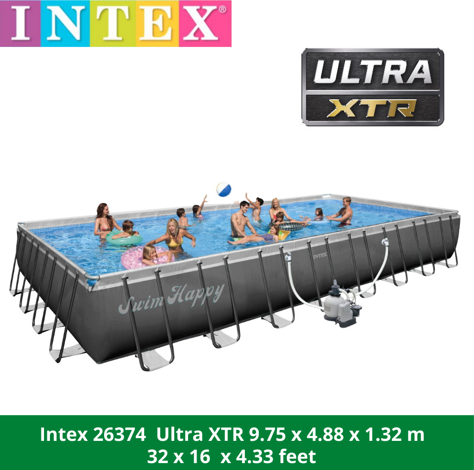 SwimHappy INTEX 26374 Ultra XTR Above Ground Rectangular Swimming Pool ...