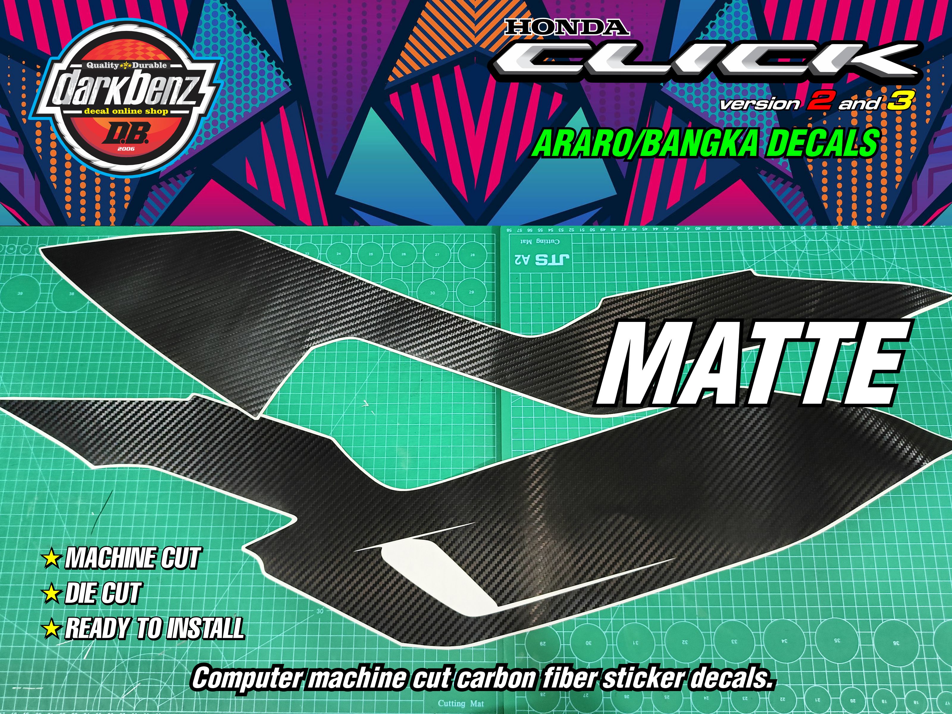 Honda Click Version 2 & 3 New black 3D quality matte carbon fiber ...