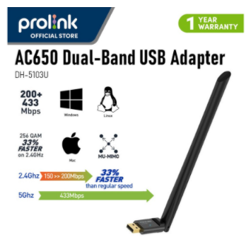 PROLiNK Dual-Band AC650 Wireless Mini USB Adapter high-gain 6dBi ...