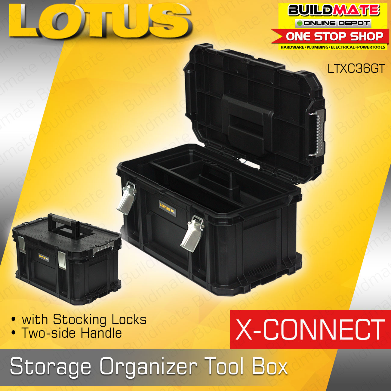 BUILDMATE Lotus X-Connect 2 Side Handle with Stacking Locks Tool Box ...