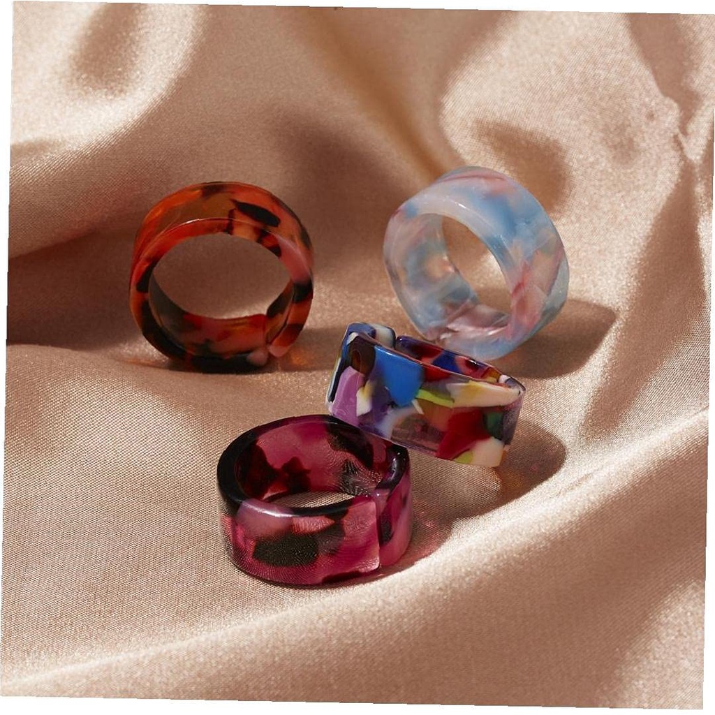 Colorful Transparent Acrylic Resin Rings for Women Korean Style Summer ...