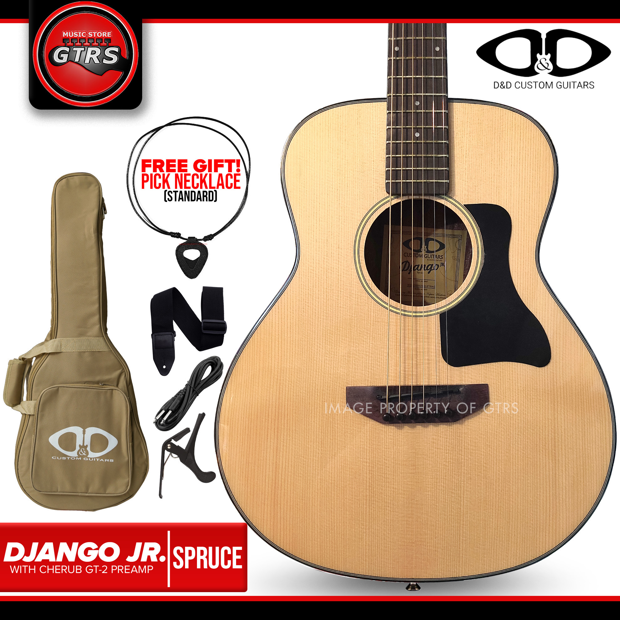 D&D Django Jr. Acoustic Guitar with Cherub GT-2 Preamp FREE PADDED ...