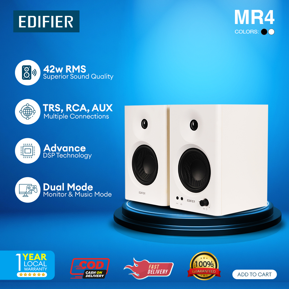 Edifier MR4 Speaker Studio Monitor 1-inch silk dome tweeter and 4-inch ...