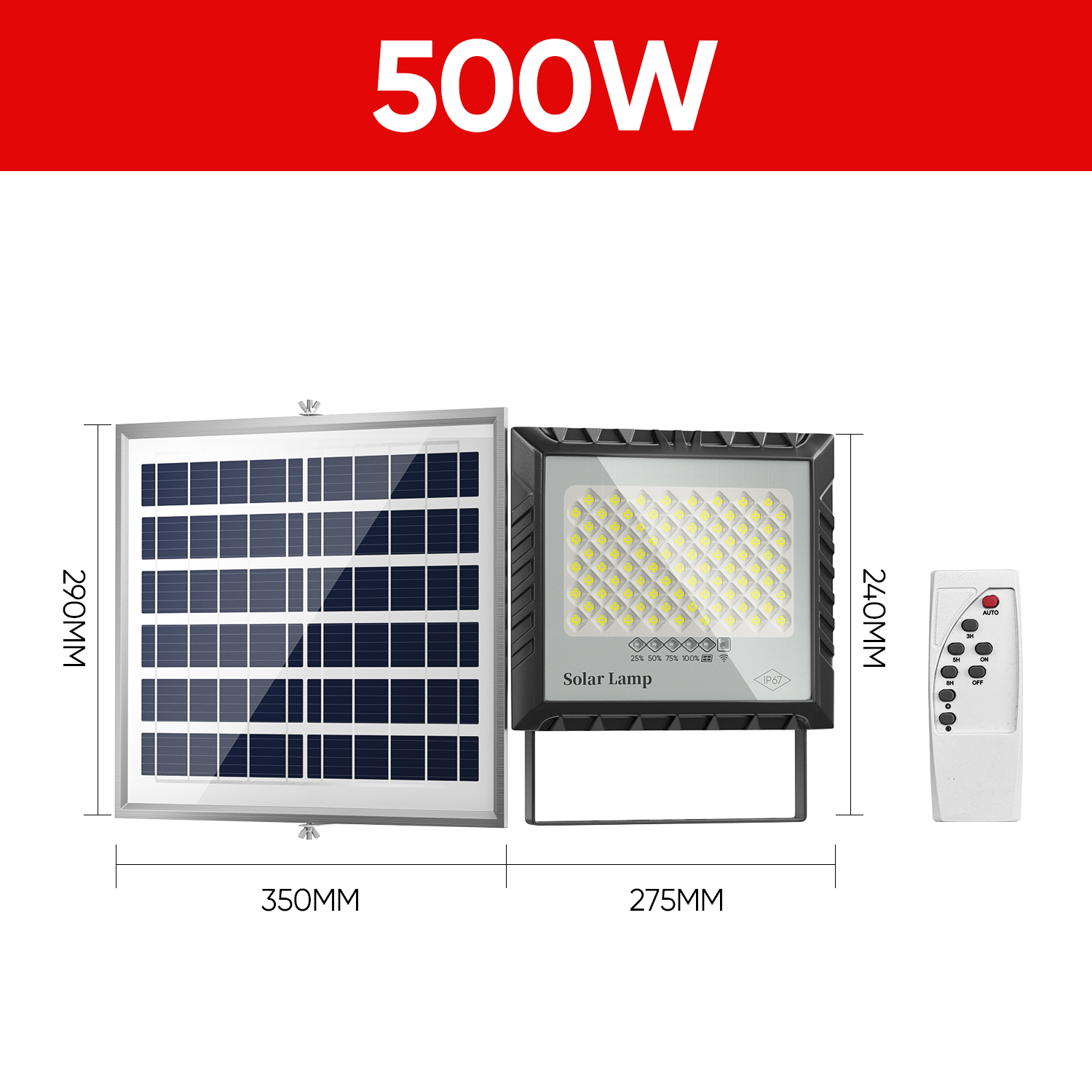 Mitsushi Solar Light 500W Outdoor Waterproof IP67 Solar Flood Lights ...