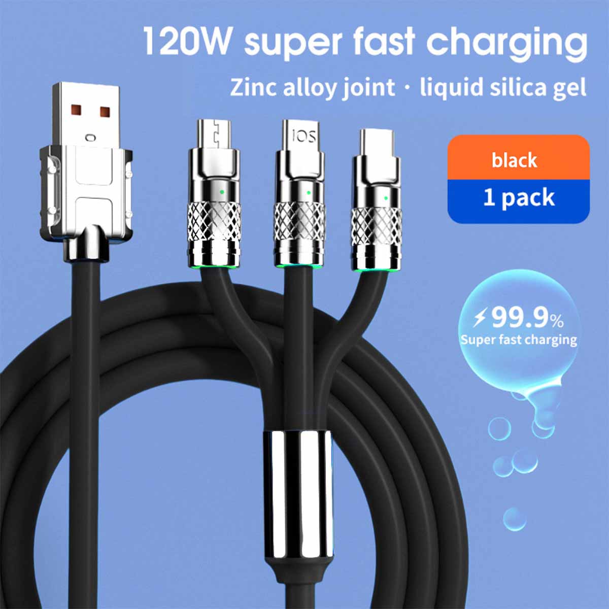 3 in 1 Multi Charging Cable 6ft Extra Bolded Multiple Charger Cord with ...