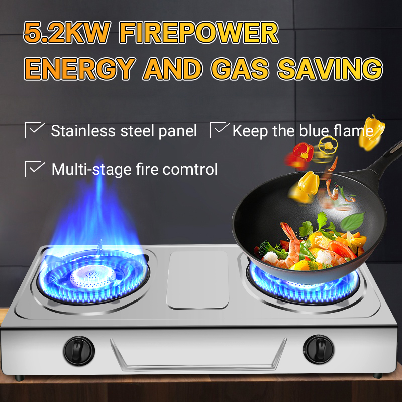 gas stove double burner stainless steel body tempered glass surface ...