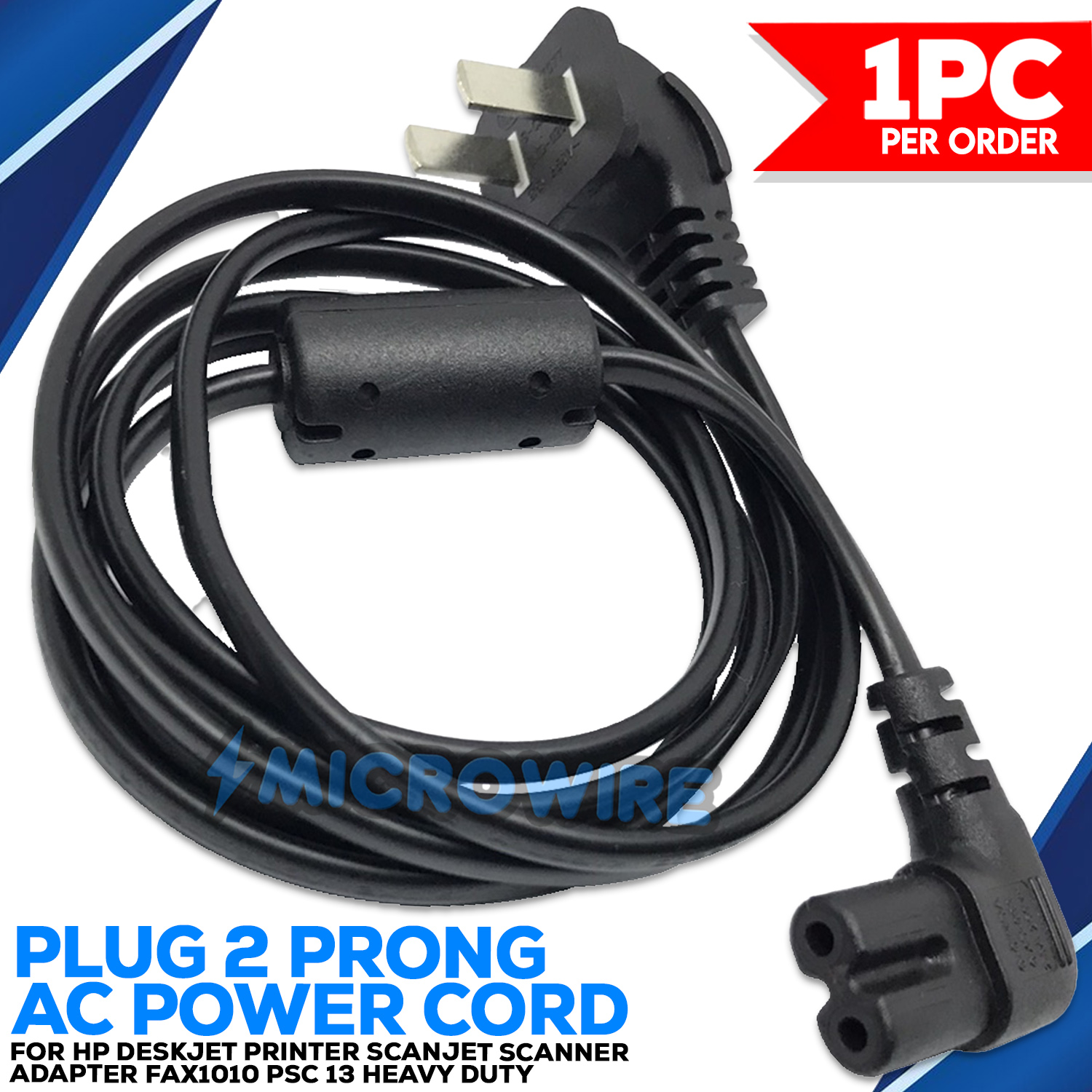 Copper 2 Prong Power Supply Wall Cable For Canon Pixma HP Brother Epson ...