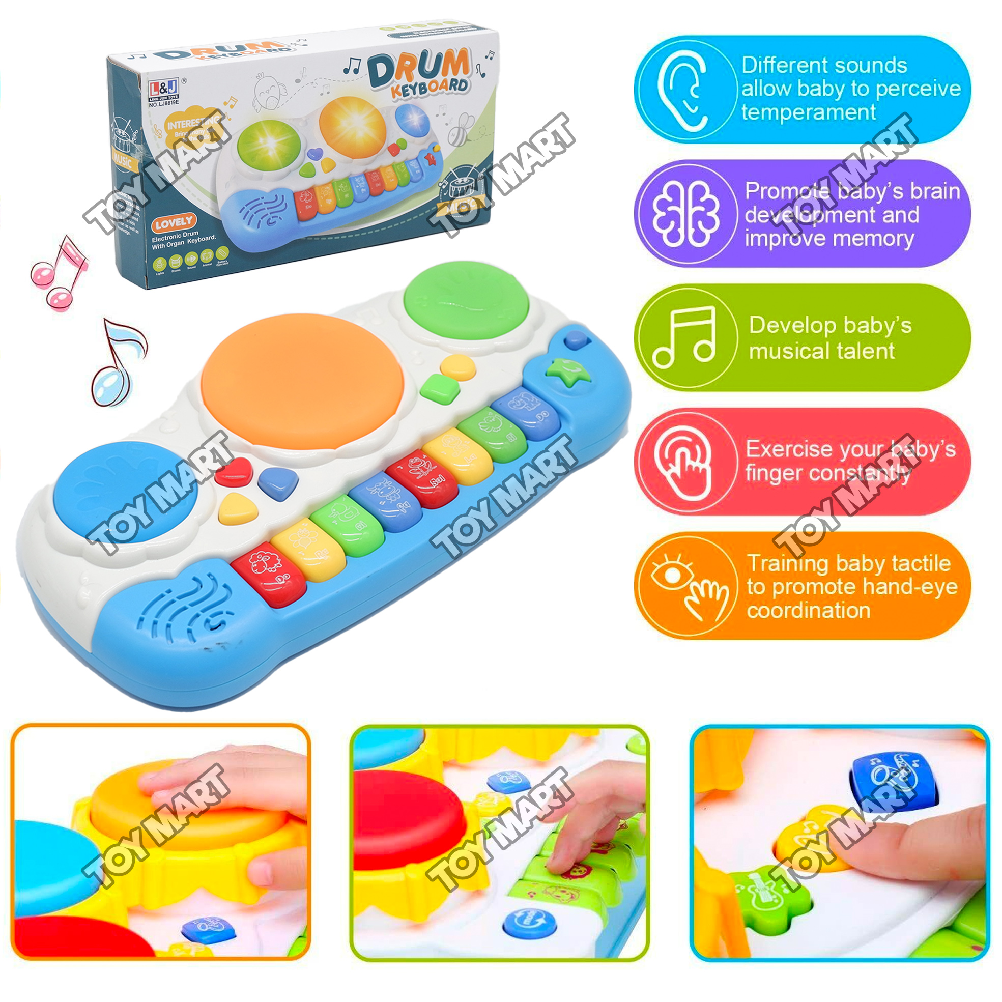Toy Magic Electronic Drum Keyboard Musical Toy with Sounds & Light ...