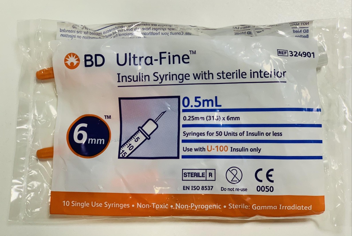 (Pouch of 10's 0.5mLx6mm) BD Ultra Fine 6mm Insulin Syringe 0.5ml 31GA ...