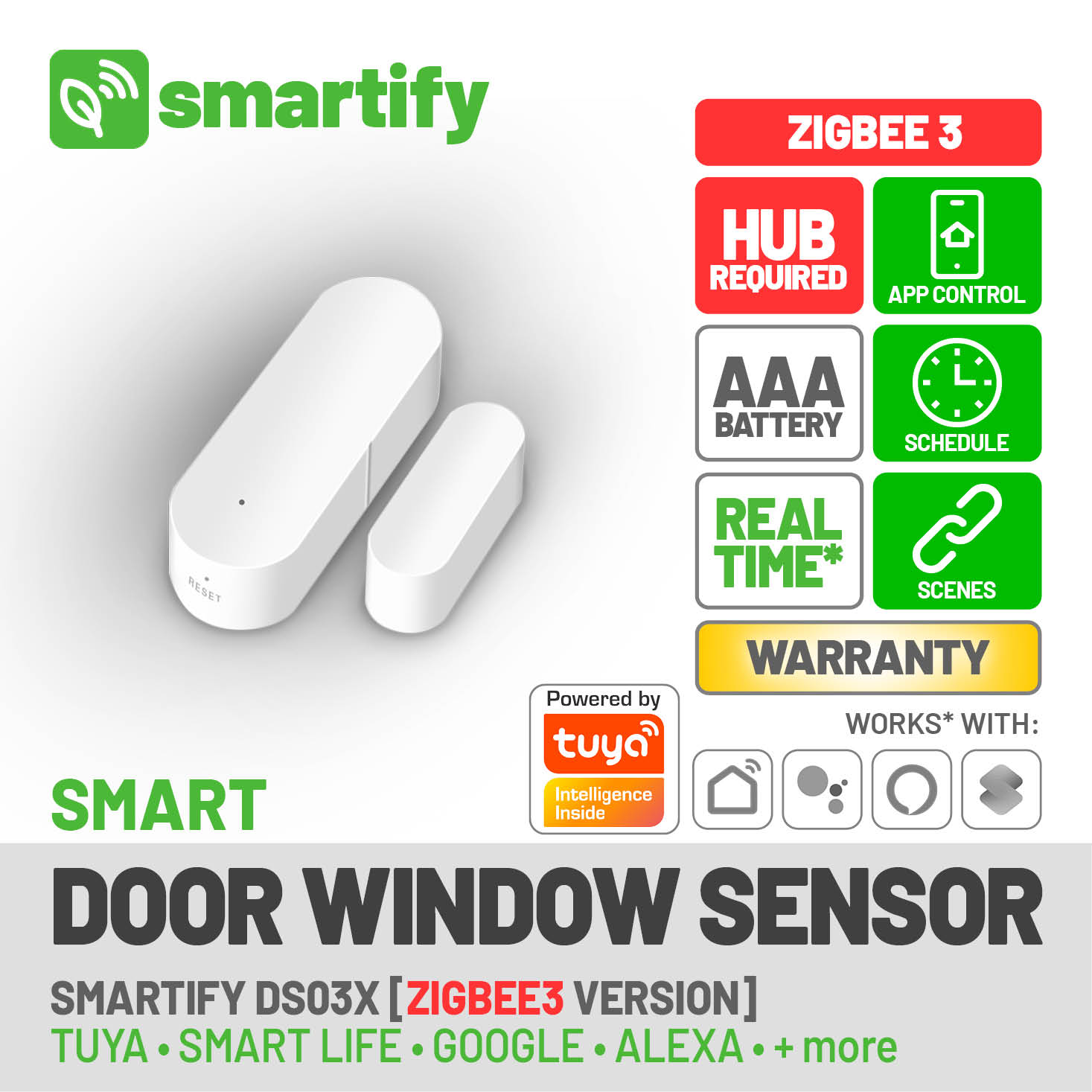 SMARTIFY ZIGBEE 3 Door Window Sensor Monitor (DS03X AAA Battery HUB REQUIRED | APP) TUYA SMART ...
