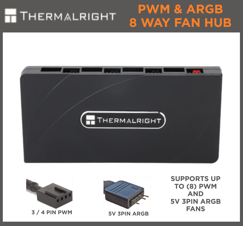 Thermalright PWM Fan Hub PC Case Fan Controller 4 Pin, Support 10 Computer CPU Fans Splitter ...