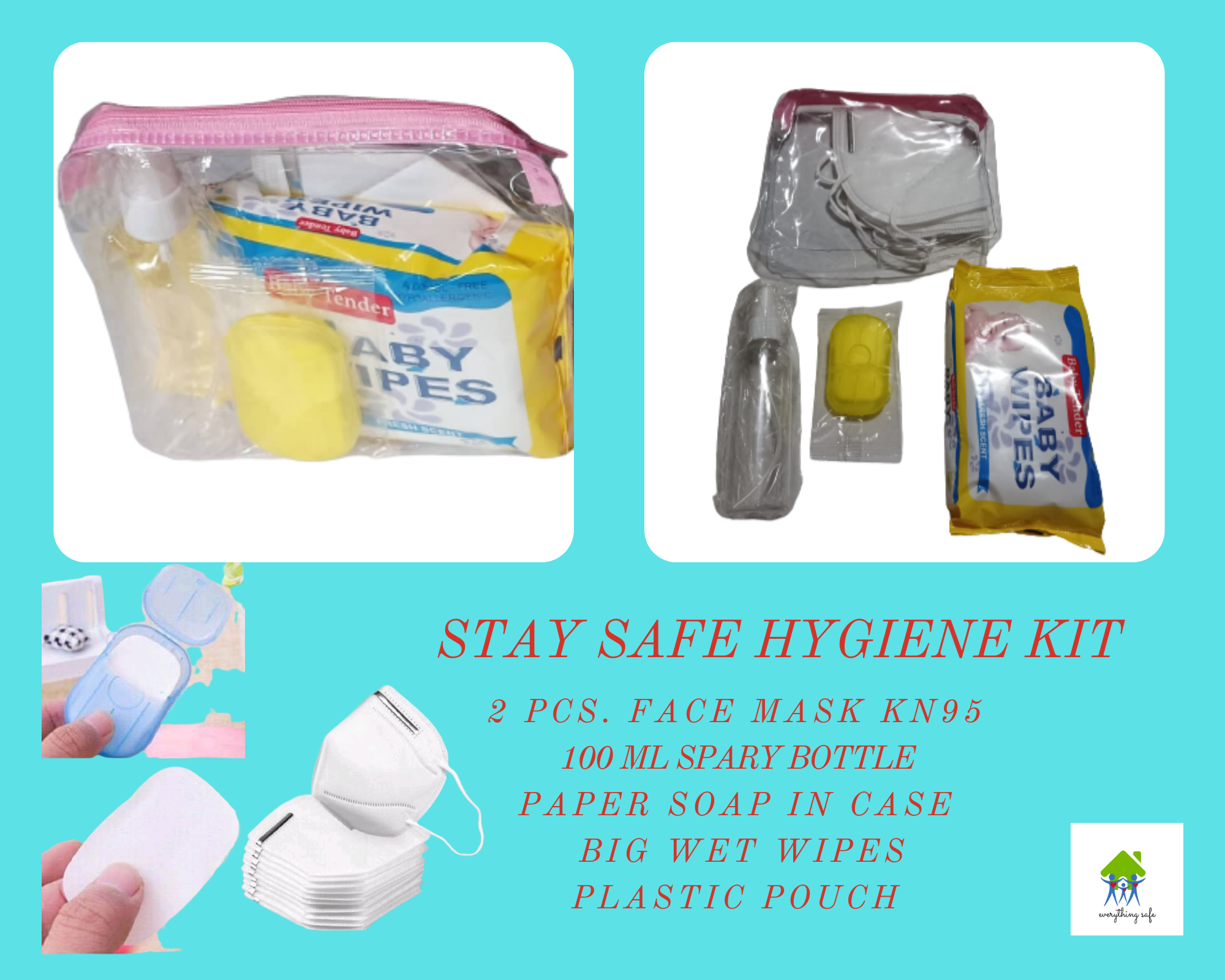 Stay Safe Hygiene Kit Pink Pouch Personal Protection Kit Travel Stay Safe Hygiene Kit Pink Pouch Personal Protection Kit Travel