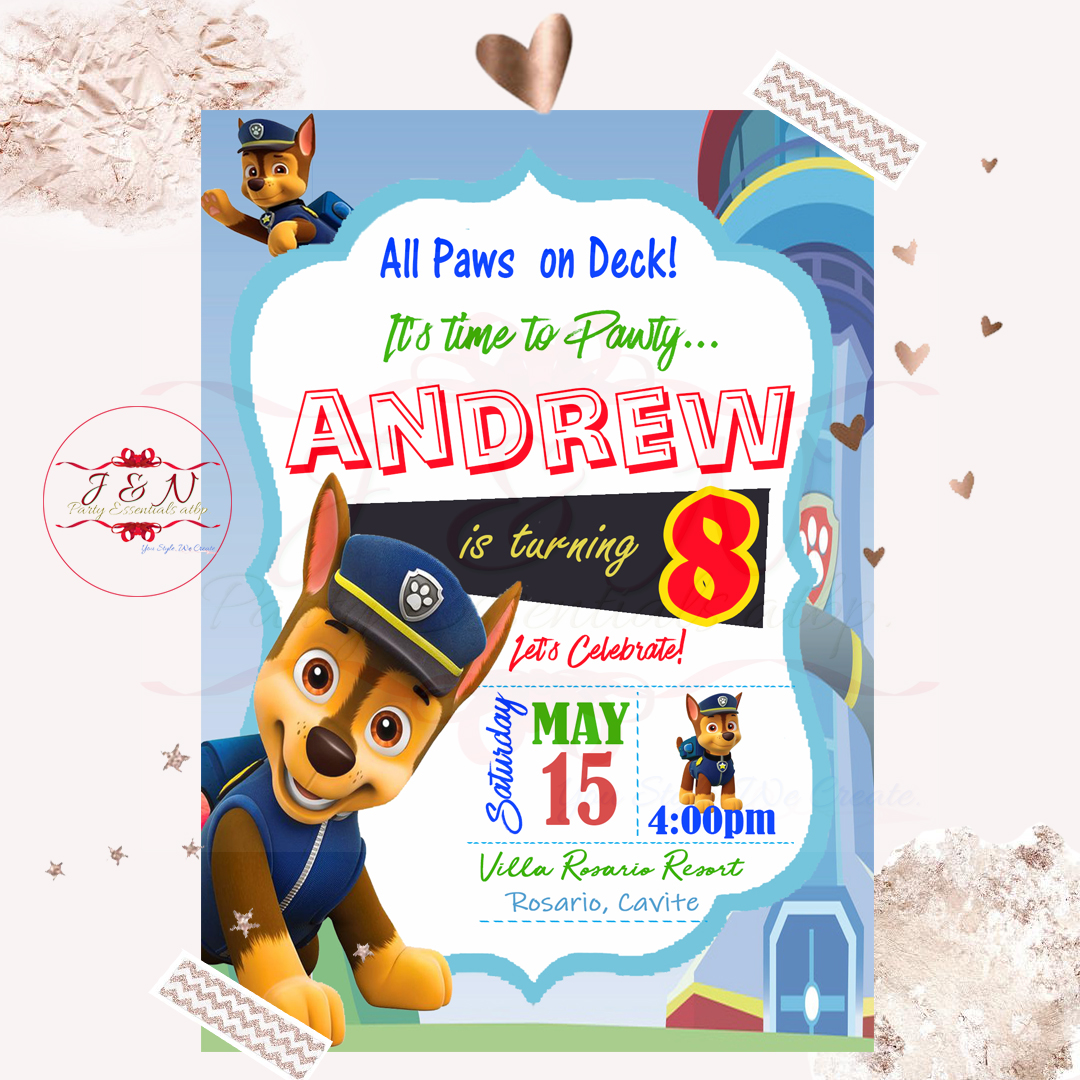 12pcs Paw Patrol Chase Themed Personalized Birthday Baptismal Baby ...